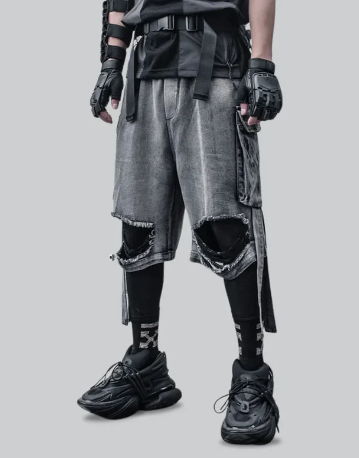 Techwear Ripped Jean Shorts